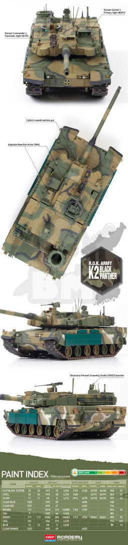 Battle-Models > Academy 13511 R.O.K. Army K2 Black Panther 1:35 super gąsienice polskie kalkomanie